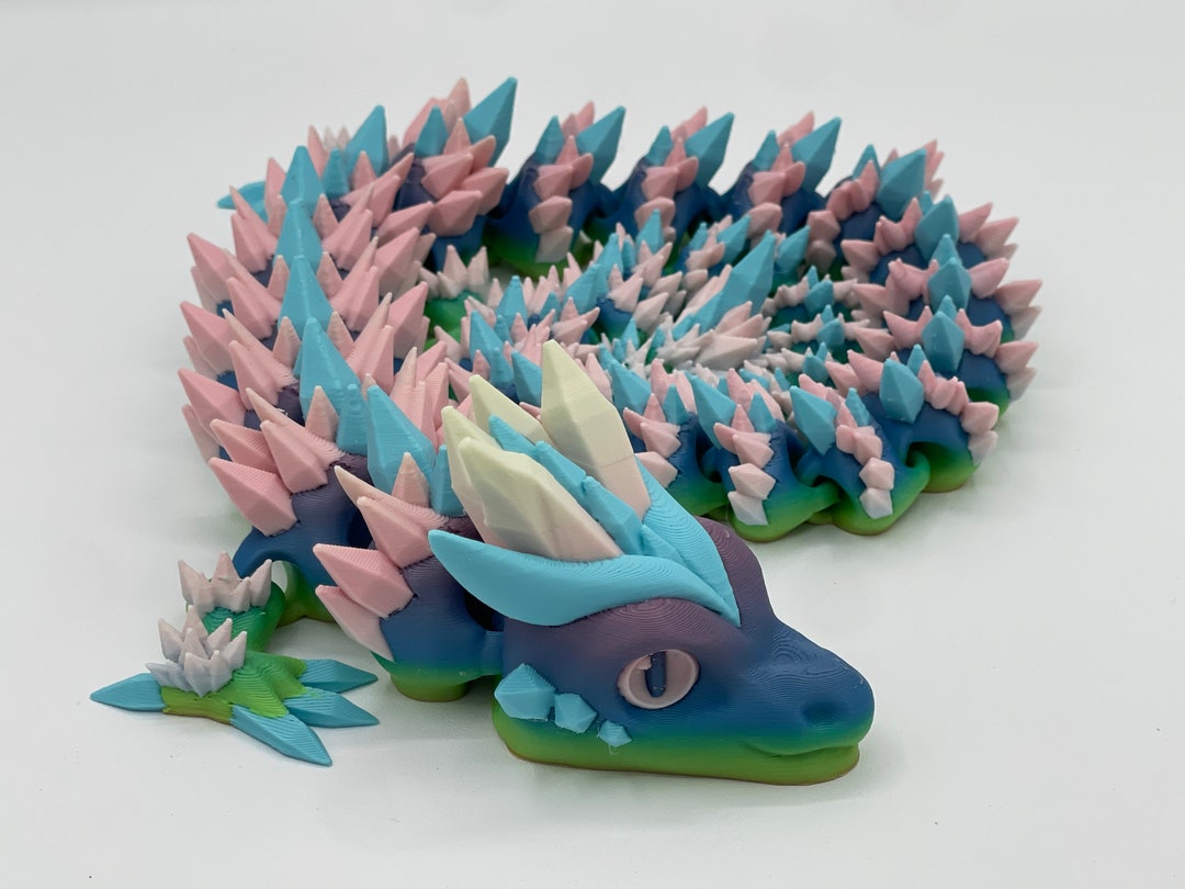 3d-printed Colorful Articulated Dragon Pink, Blue, Green Fantasy Lovers ...