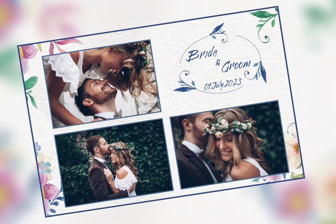 Blue Leaves - Wedding Photo Booth Template, 4x6 Background, Modern ...