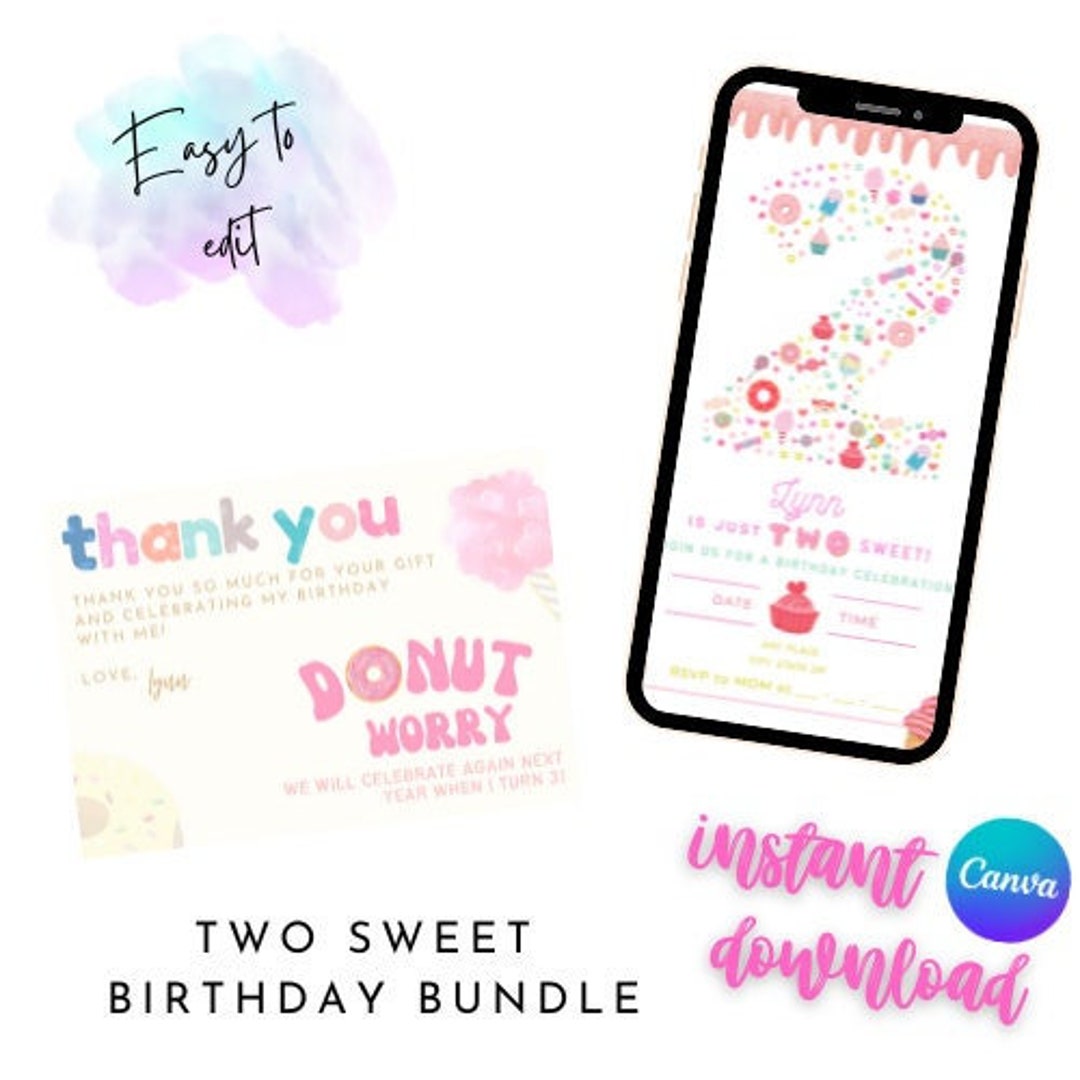 Two Sweet | Printable Birthday Invitation | Instant Download | Digital ...