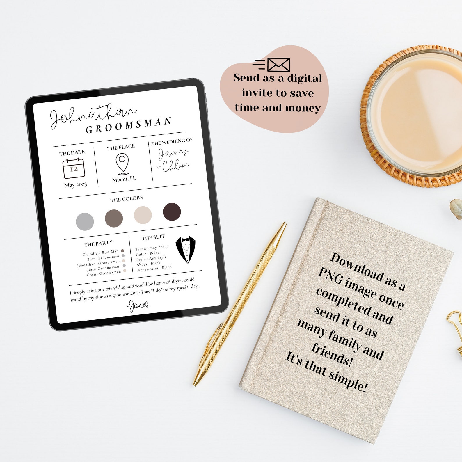 Groomsman Info Card Canva Digital Template Modern Editable Groomsman ...