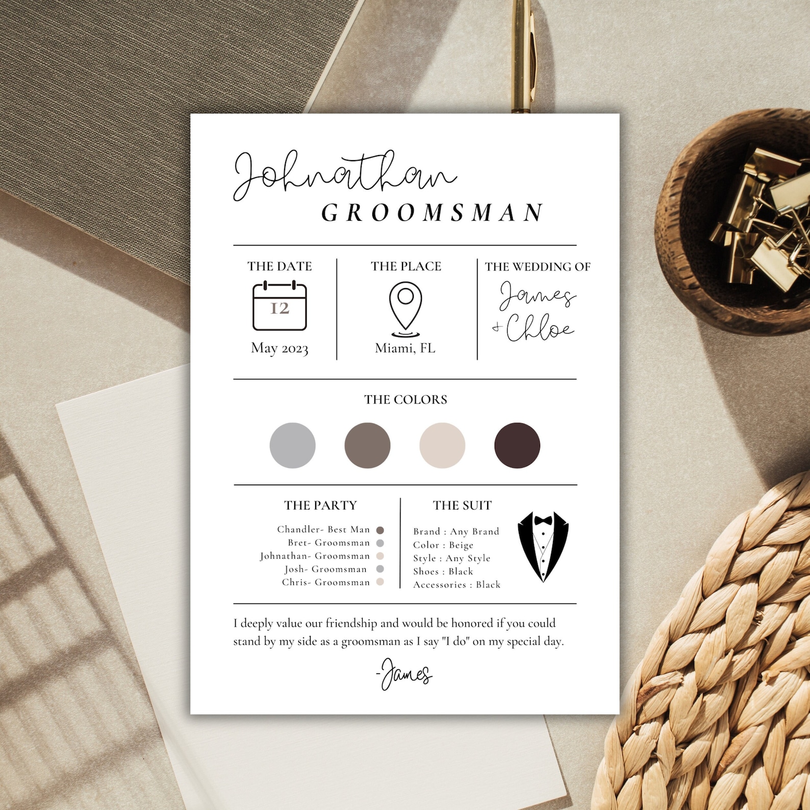 Groomsman Info Card Canva Digital Template Modern Editable Groomsman ...