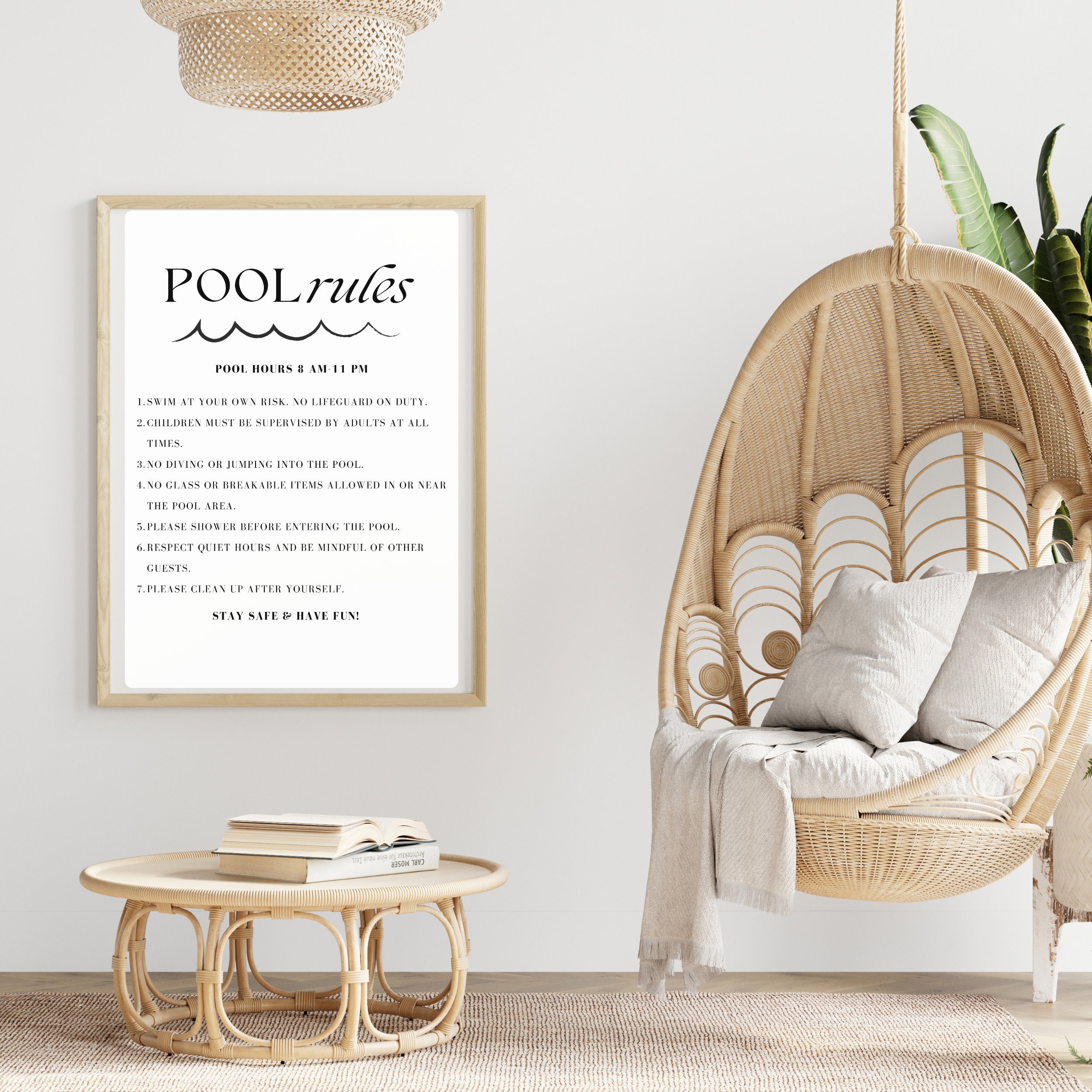 Customizable Pool Rules Sign Modern Editable Template for Airbnb VRBO ...