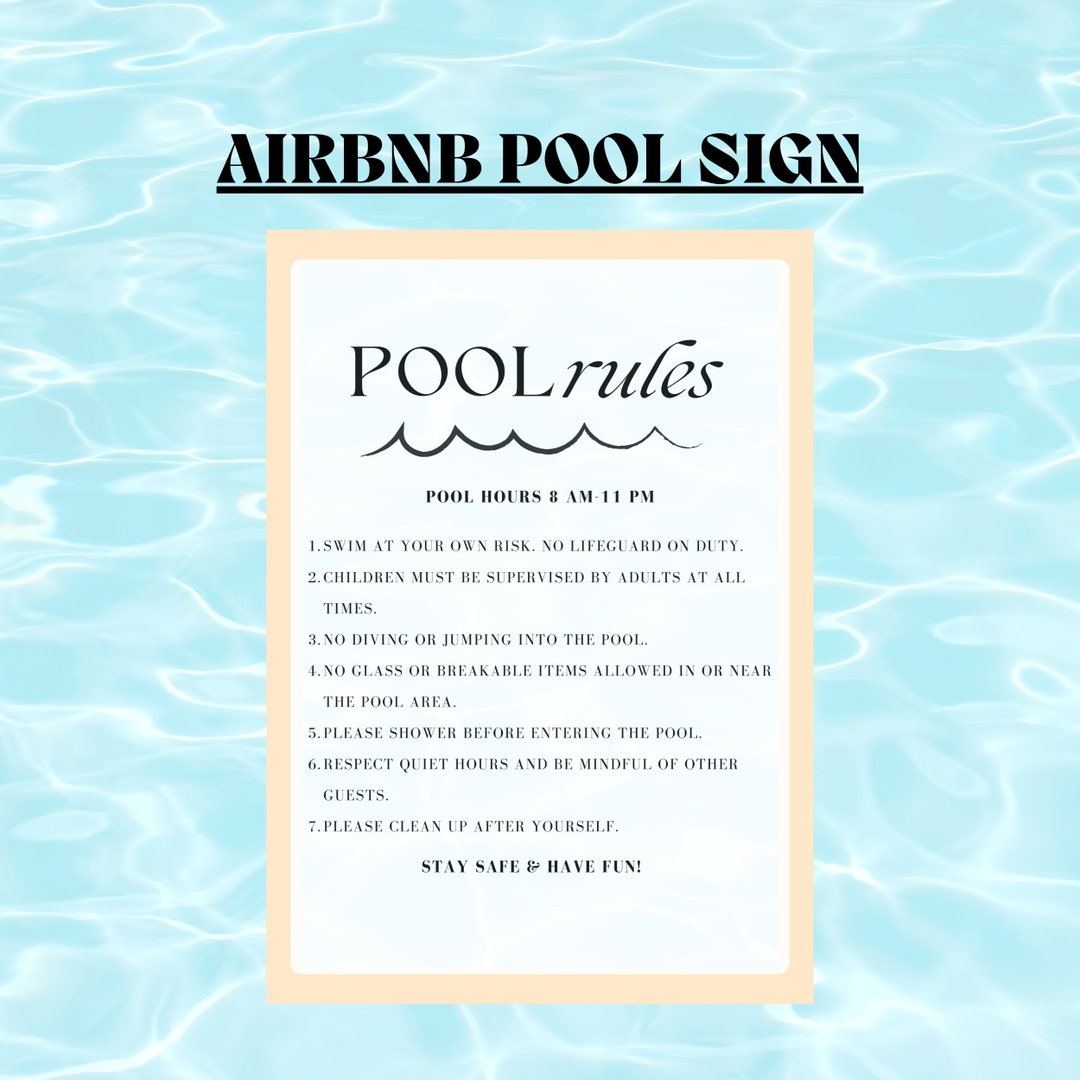 Customizable Pool Rules Sign Modern Editable Template for Airbnb VRBO ...