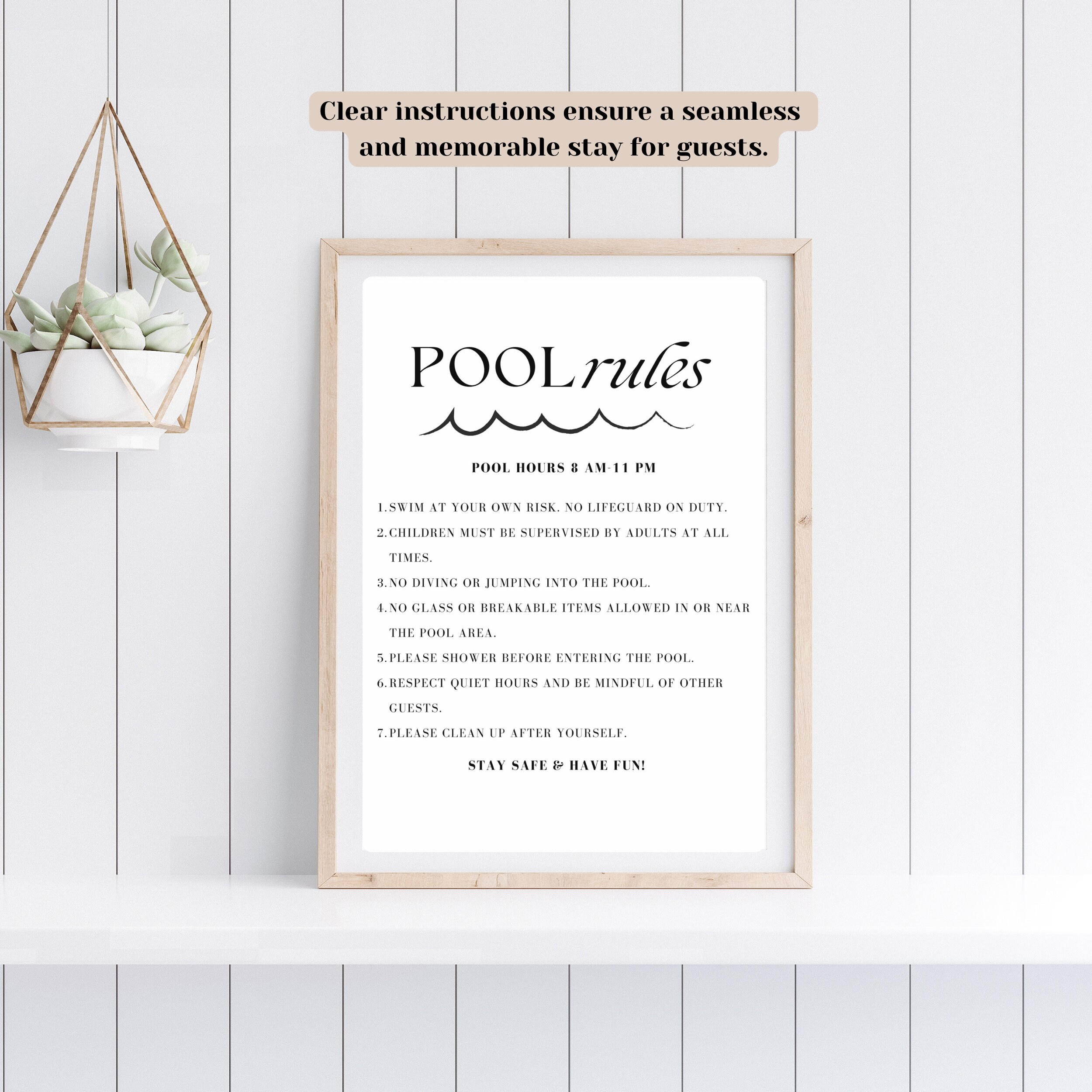 Customizable Pool Rules Sign Modern Editable Template for Airbnb VRBO ...