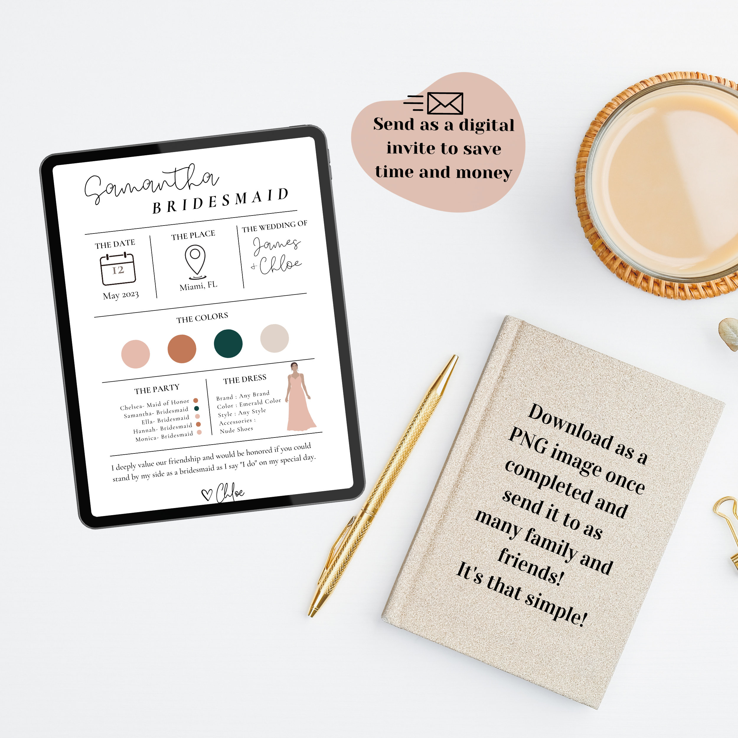 Bridesmaid Info Card Template Canva Bridal Party Info Card Bridesmaid ...
