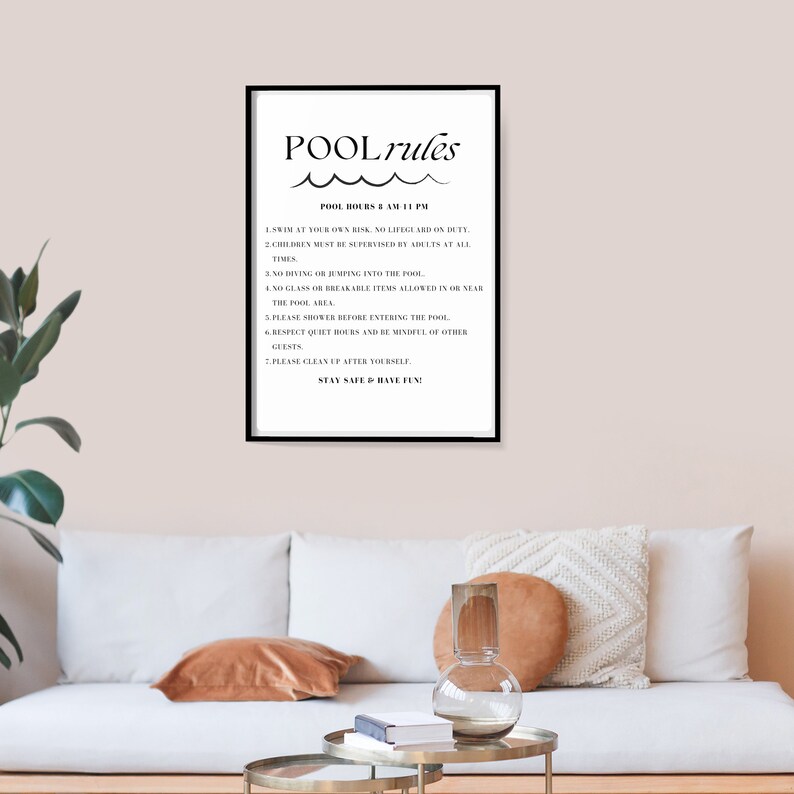 Customizable Pool Rules Sign Modern Editable Template for - Etsy
