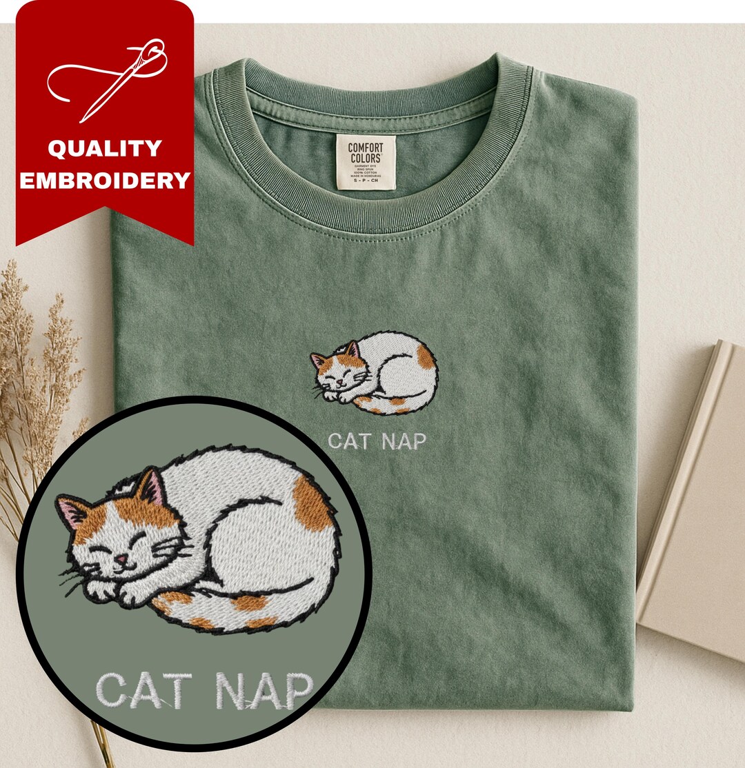 Embroidered Cat Nap Shirt, Gift for Cat Lover, Comfort Colors Tee - Etsy