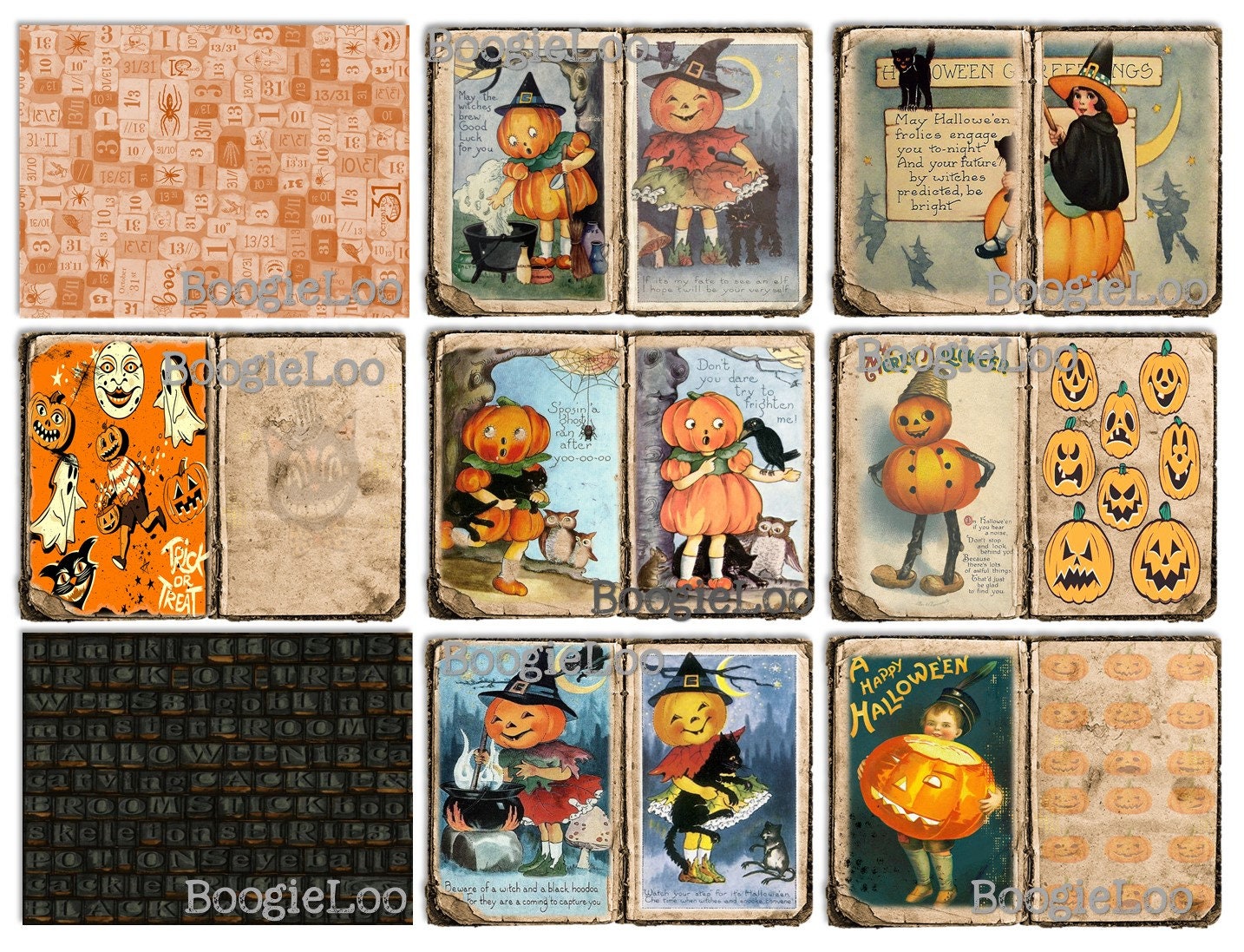 Retro Halloween Paper Pack, Vintage, Grungy, Junk Journal, Scrapbook ...