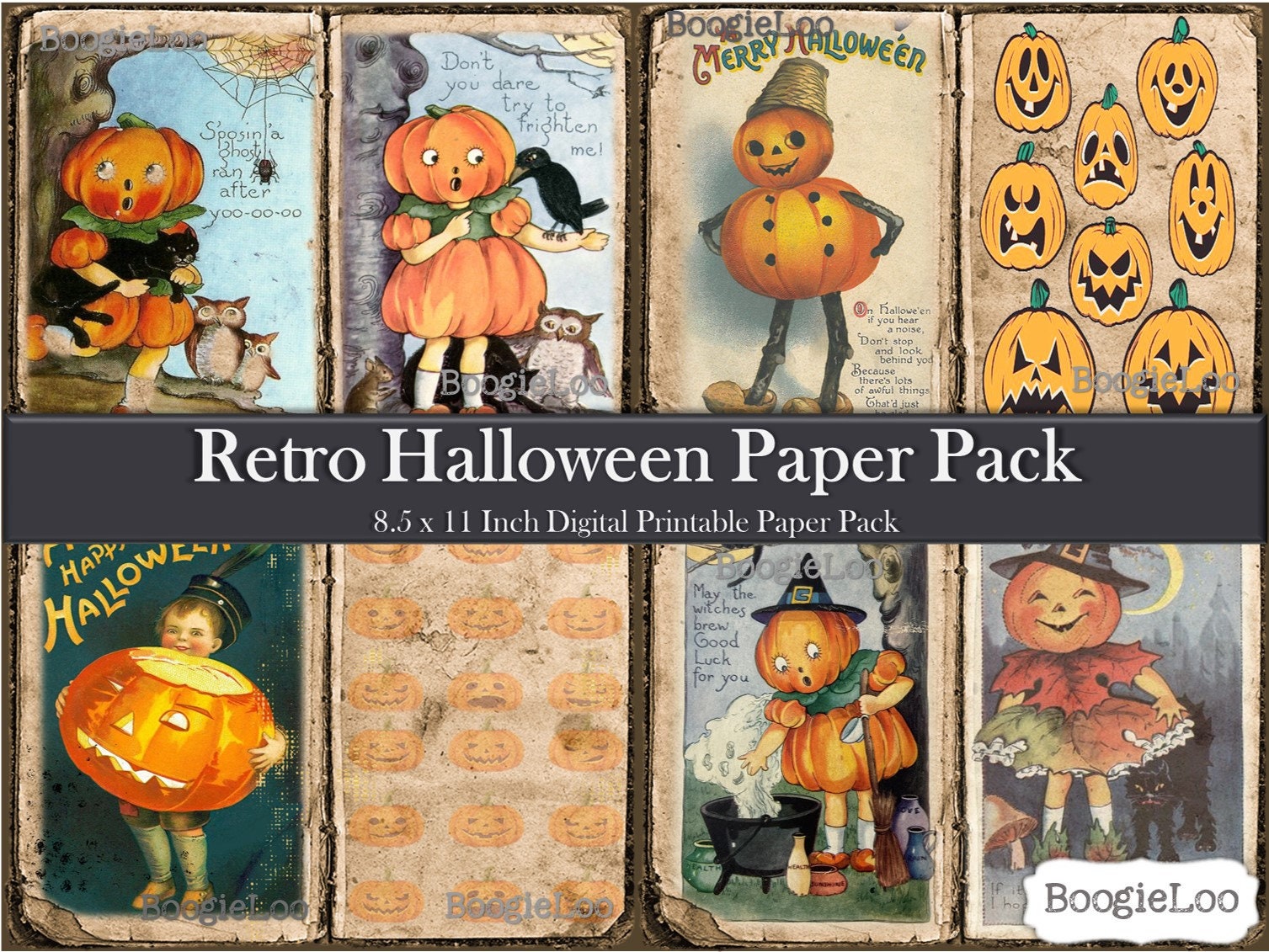 Retro Halloween Paper Pack, Vintage, Grungy, Junk Journal, Scrapbook ...