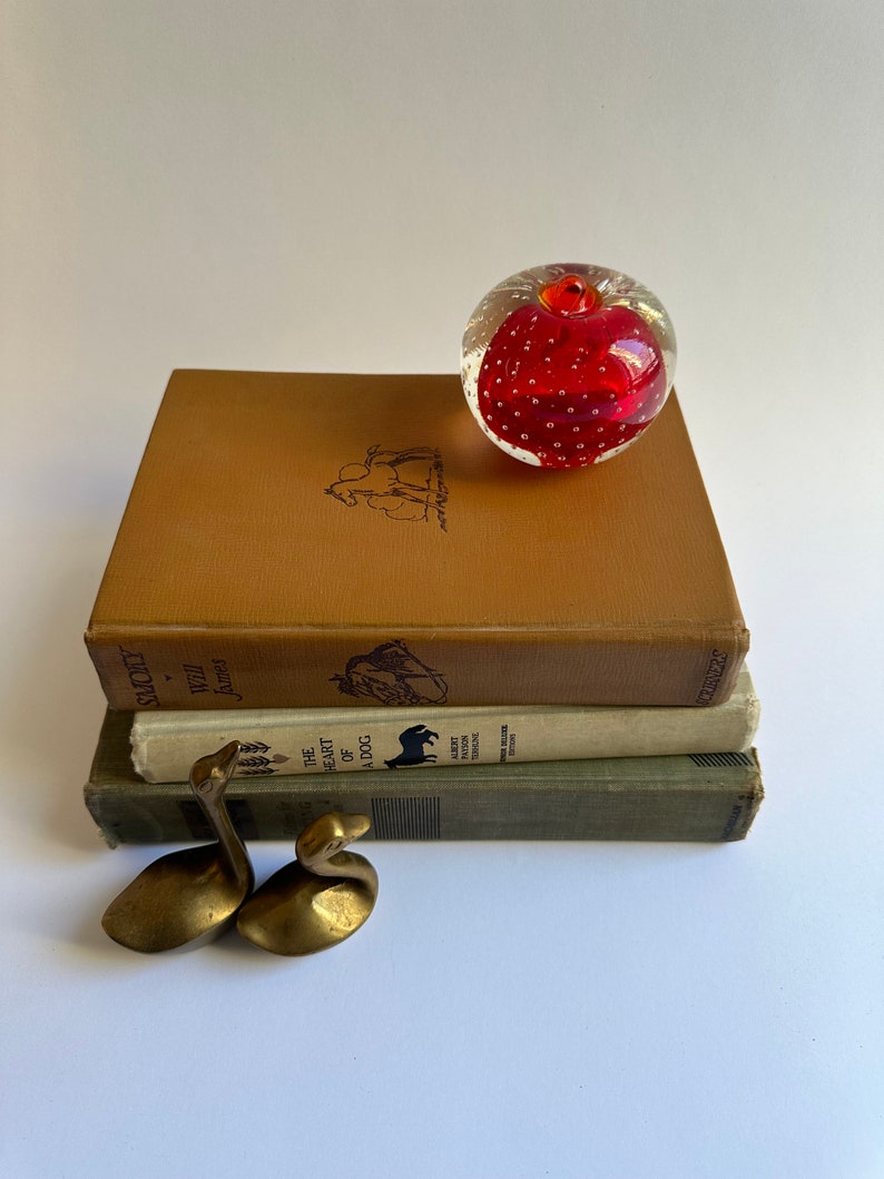 Vintage Art Glass Apple Paperweight, Red and Clear Glass, Murano Style ...