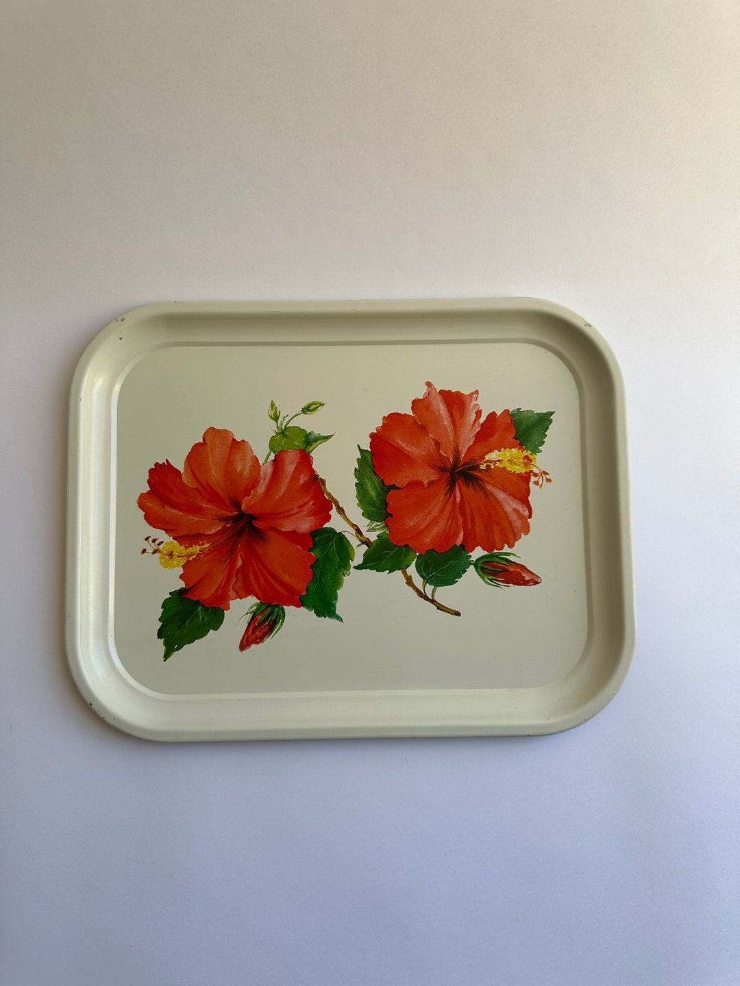Vintage Hibiscus Flower Metal Tray From 1950s - Etsy