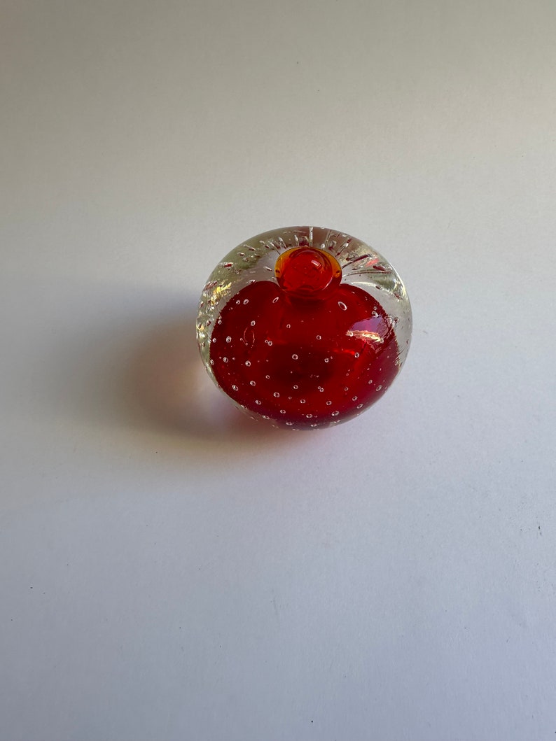 Vintage Art Glass Apple Paperweight, Red and Clear Glass, Murano Style ...