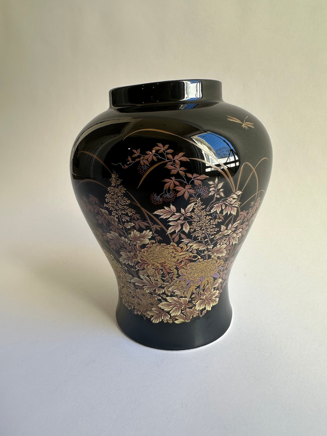 Vintage Japanese Black and Gold Vase - Shibata - Etsy