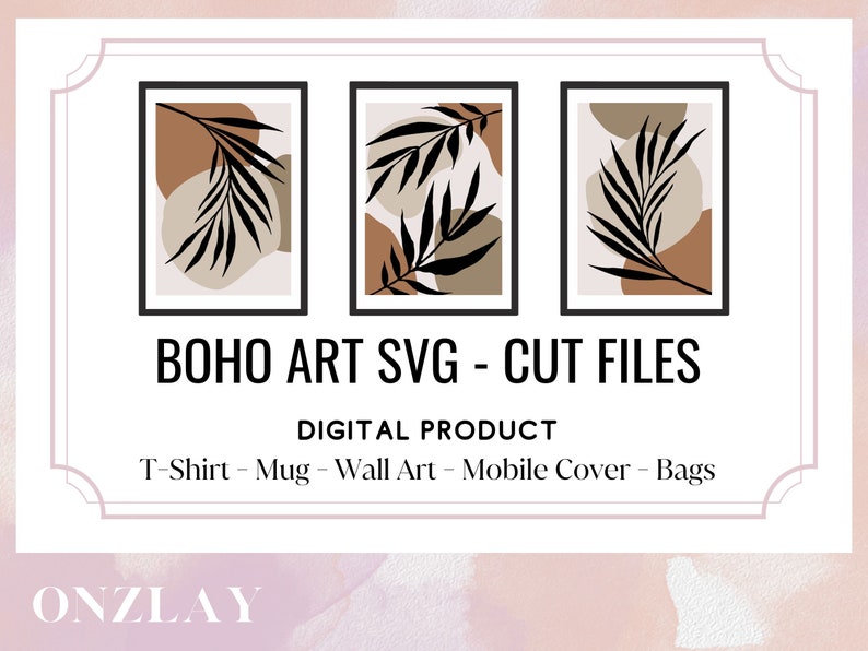 06 Boho Svg Bundle | Boho Art Frame, Boho Plants Leaves Clipart ...