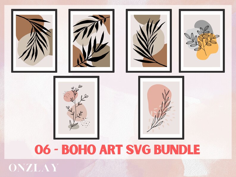 06 Boho Svg Bundle | Boho Art Frame, Boho Plants Leaves Clipart ...