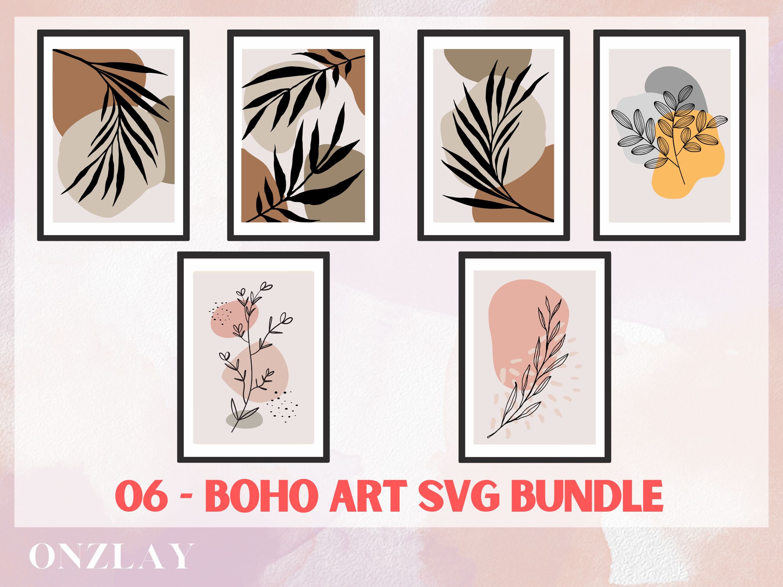 06 Boho Svg Bundle | Boho Art Frame, Boho Plants Leaves Clipart ...