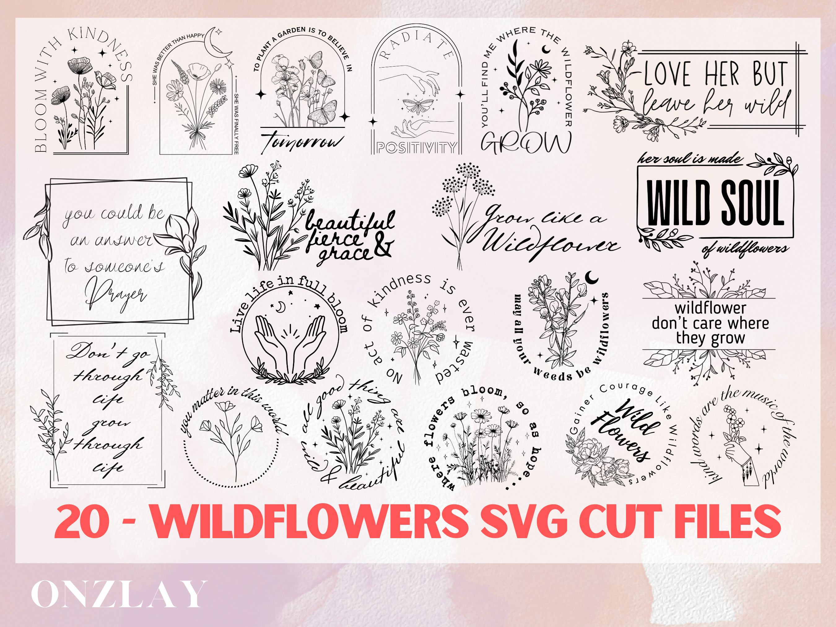 20 Boho Svg Bundle Wildflower Svg Bundle Rolled Flowers Svg, Dark ...