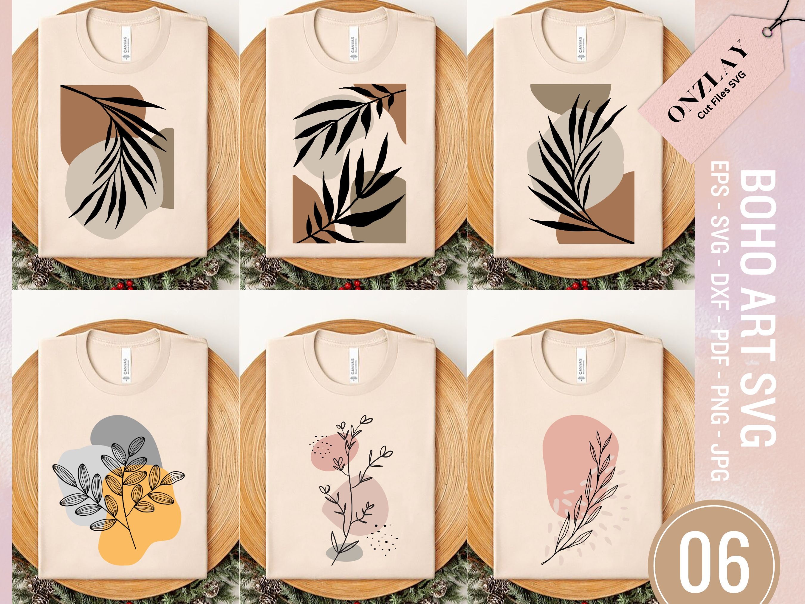 06 Boho Svg Bundle | Boho Art Frame, Boho Plants Leaves Clipart ...