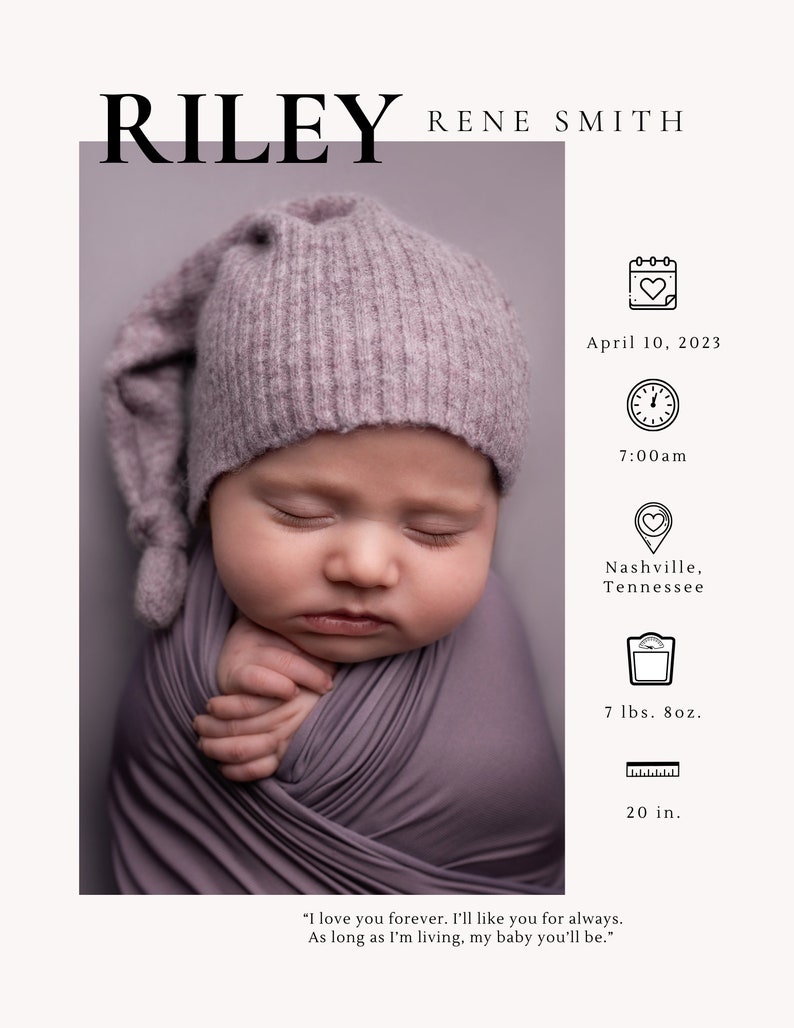 Baby Birth Stats, Announcement Sign, Birth Stat Poster, Editable W ...