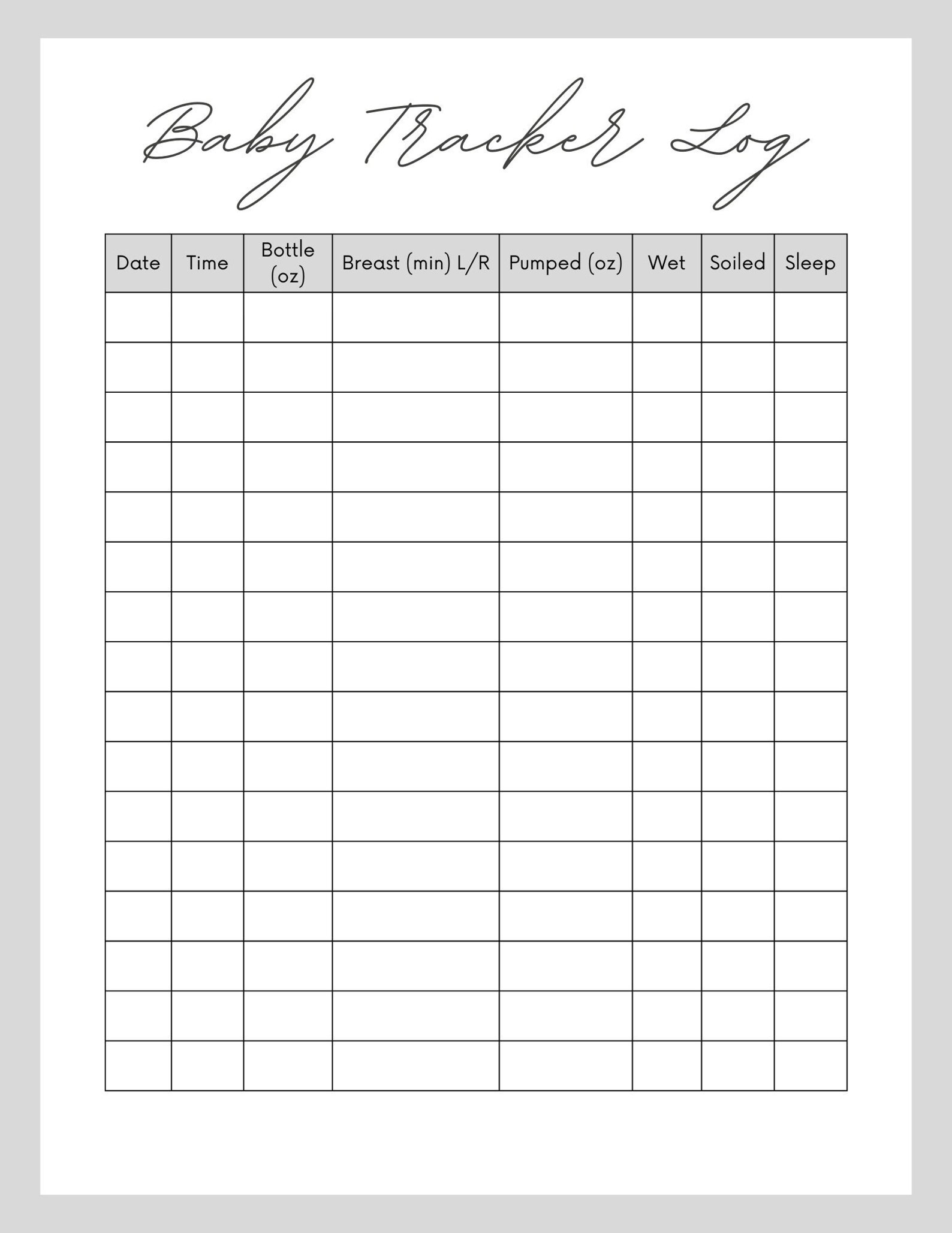Printable Baby Tracker Log, Newborn Log, Feeding Log, Pumping Log ...