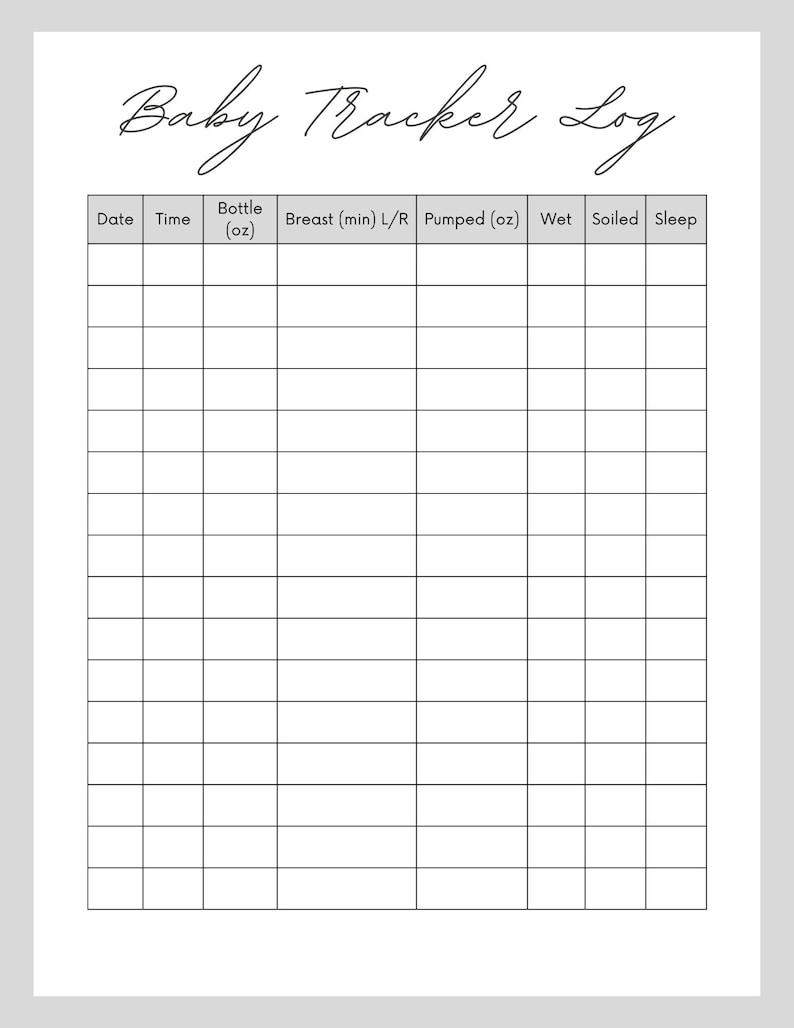 Printable Baby Tracker Log, Newborn Log, Feeding Log, Pumping Log ...