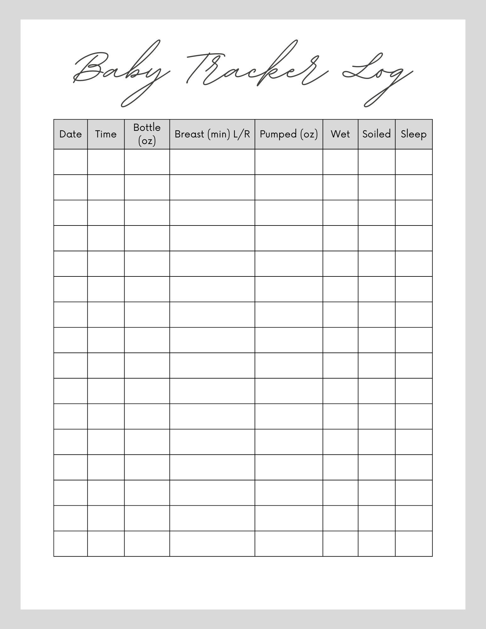 Printable Baby Tracker Log, Newborn Log, Feeding Log, Pumping Log ...