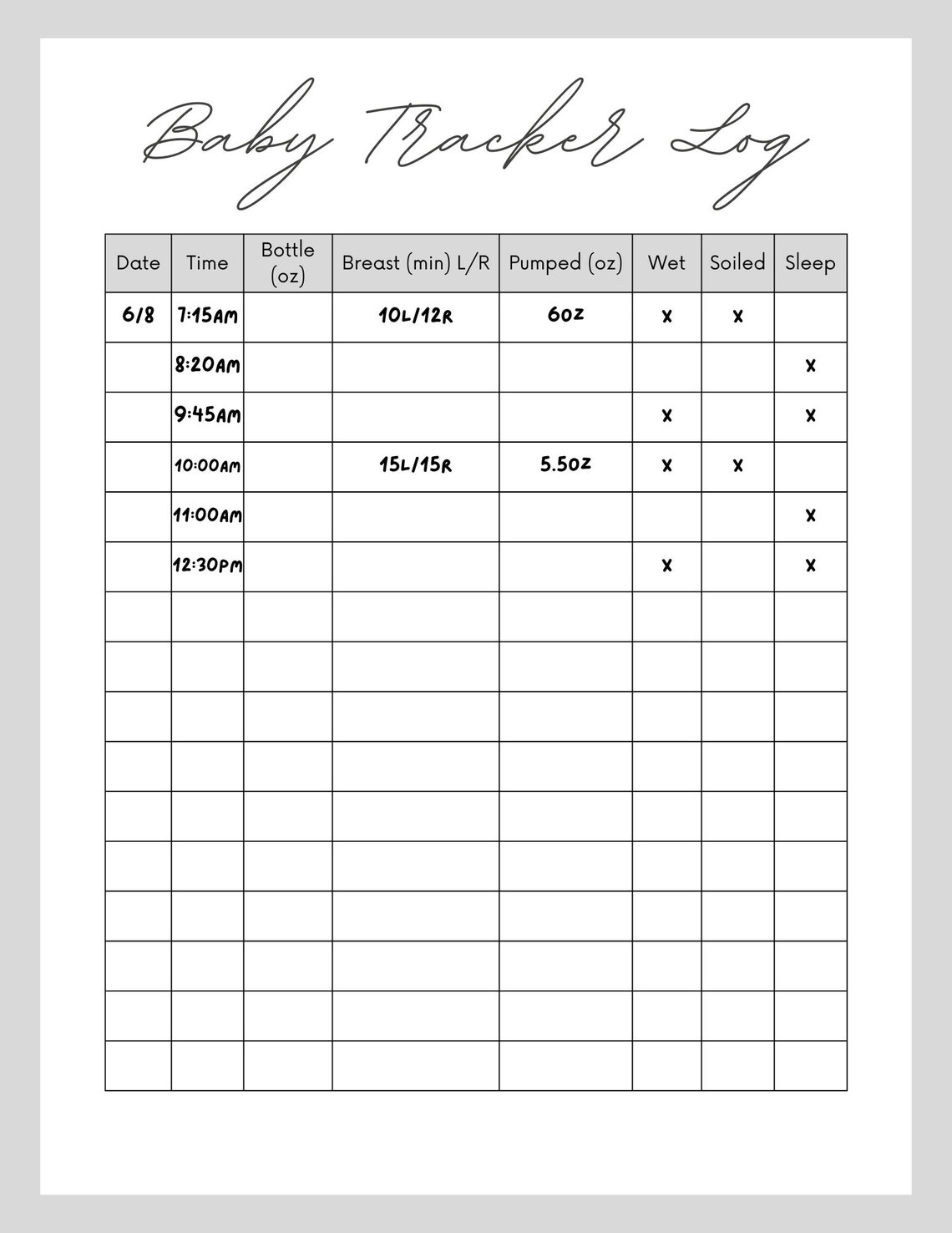 Printable Baby Tracker Log, Newborn Log, Feeding Log, Pumping Log ...