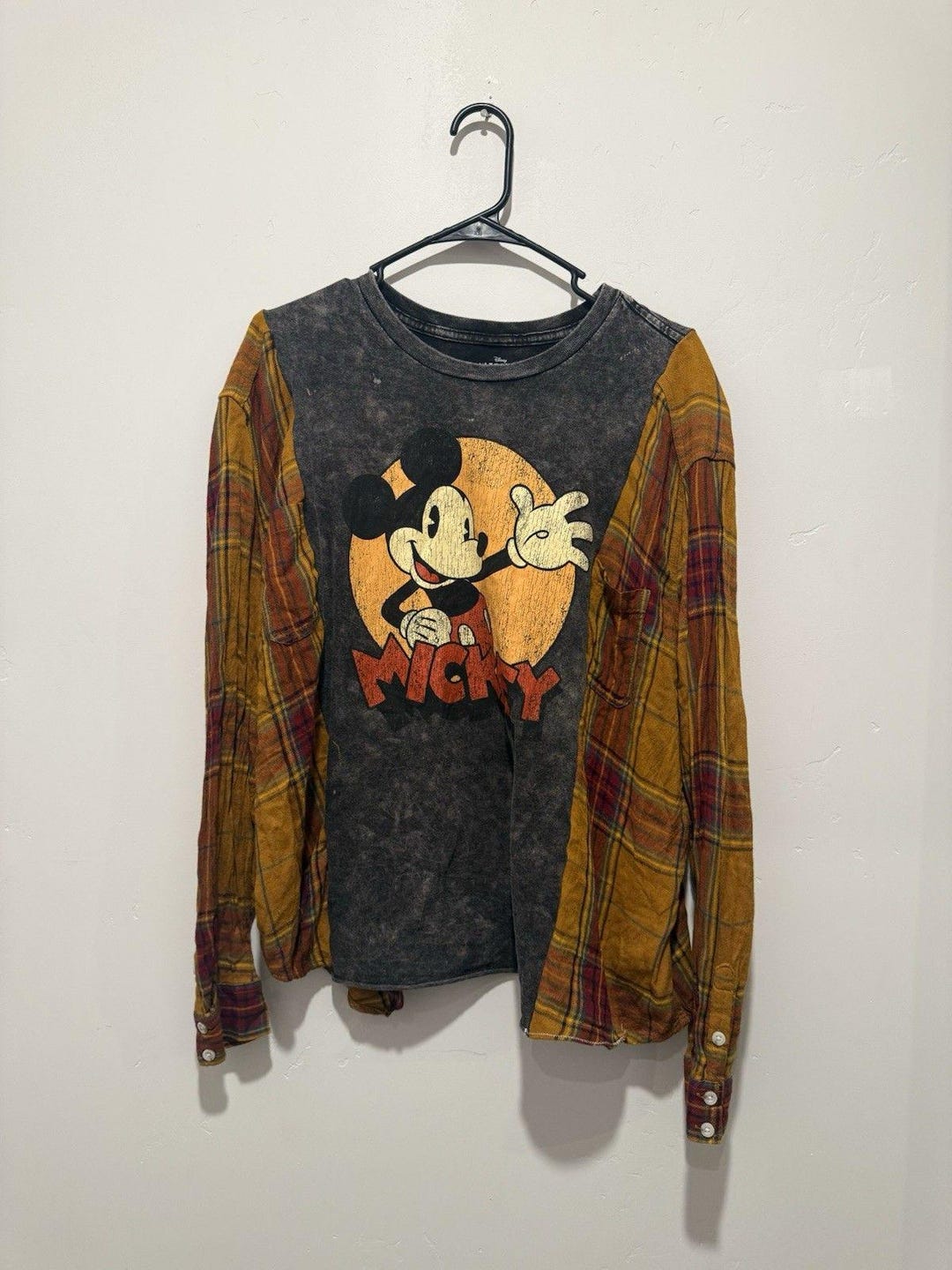 Reworked Upcycle Grunge Oversize Mickey Mouse Flannel Top M/L - Etsy