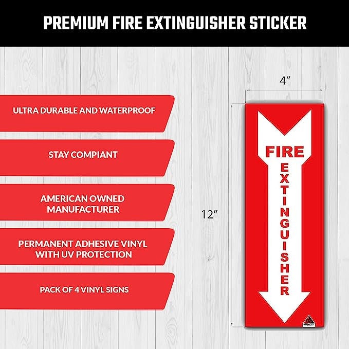 4 Pack Premium Fire Extinguisher Arrow Stickers - Permanent Adhesive ...