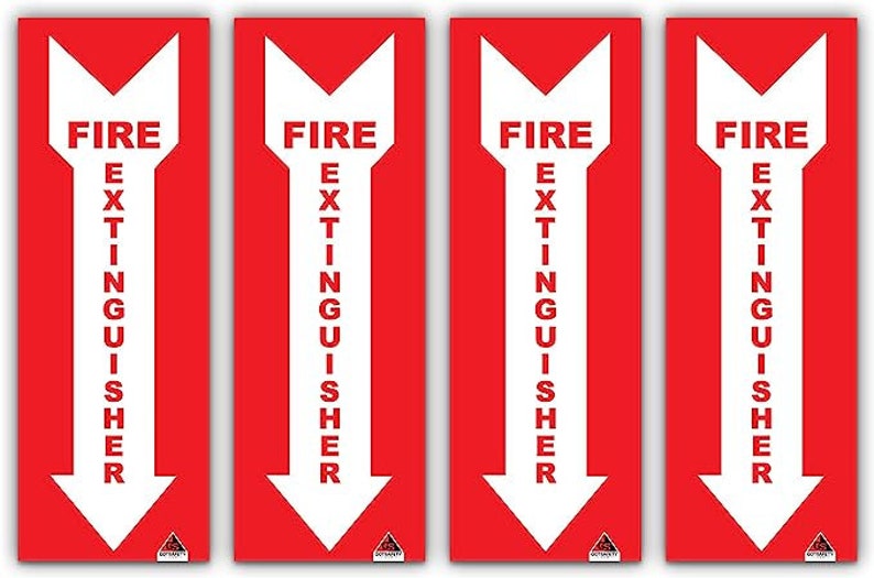 4 Pack Premium Fire Extinguisher Arrow Stickers - Permanent Adhesive ...