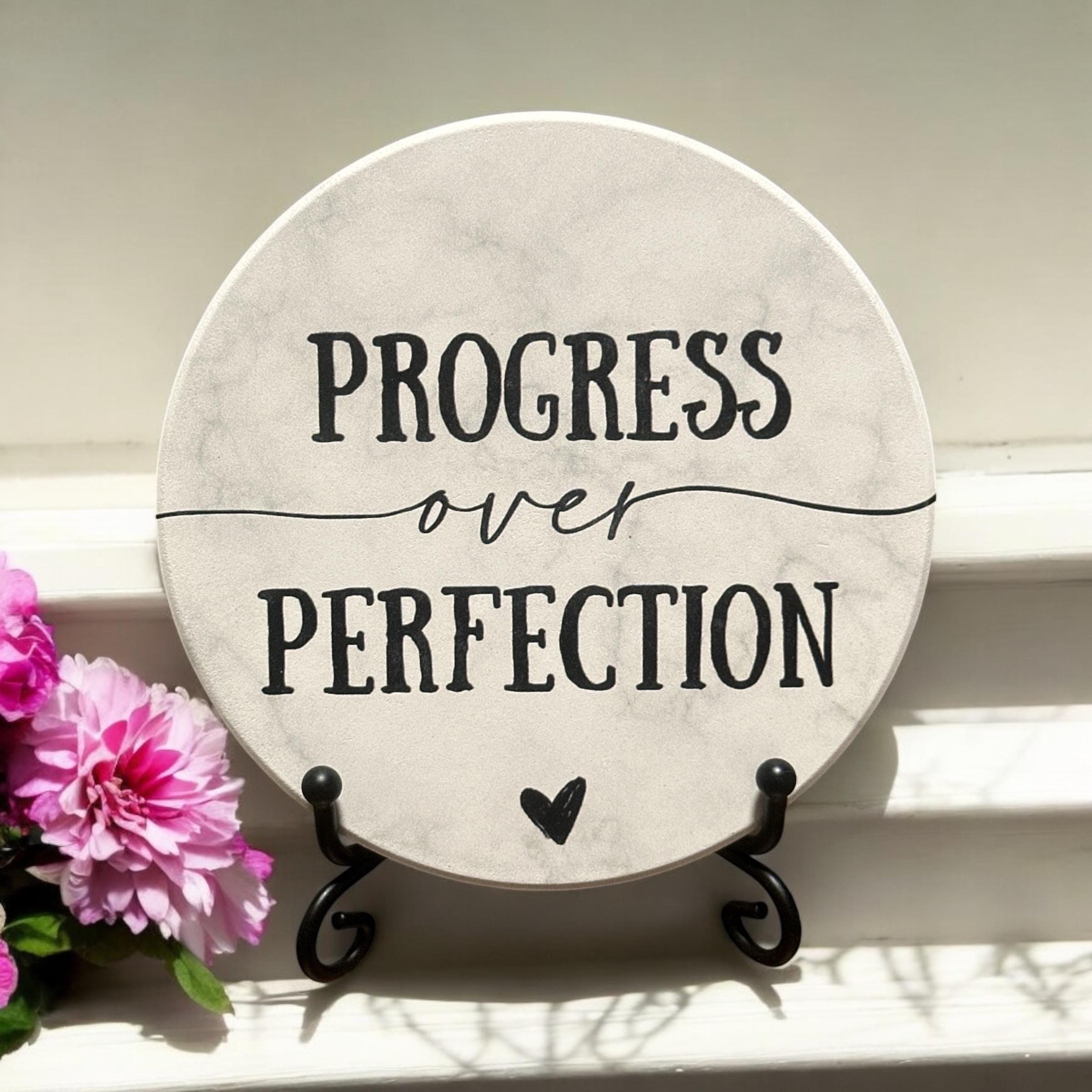 Progress Over Perfection Ceramic Coaster: Motivational Desk Decor - Etsy