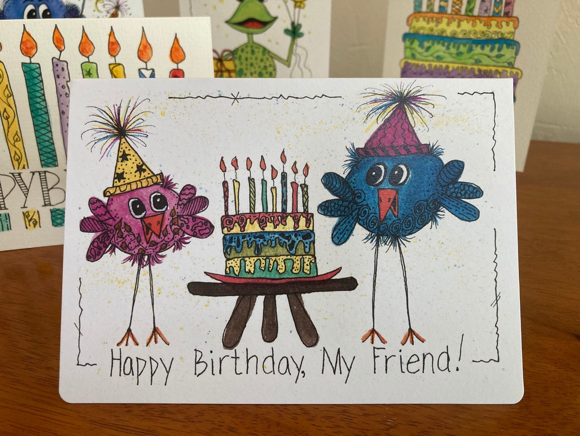 Whimsical Watercolor and Ink Birthday Cards - Etsy
