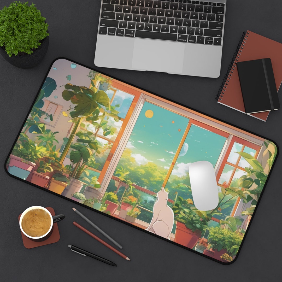 Serene Cat Desk Mat, Lo Fi Deskmat, Cute Desk Mat, Desk Mat Aesthetic ...
