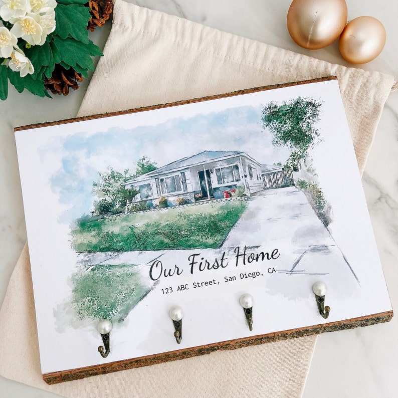 Custom House Sketch Key Holder Personalized Key Rack for Wall With ...