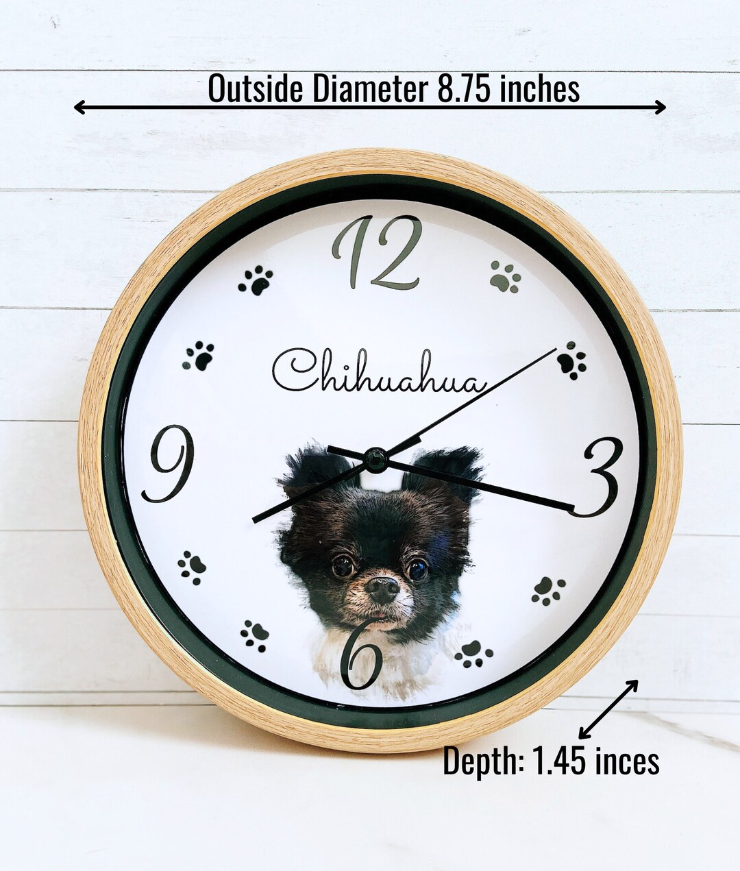 8.75" Custom Dog Face Drawing Silent Wall Clock Personalization Clock ...