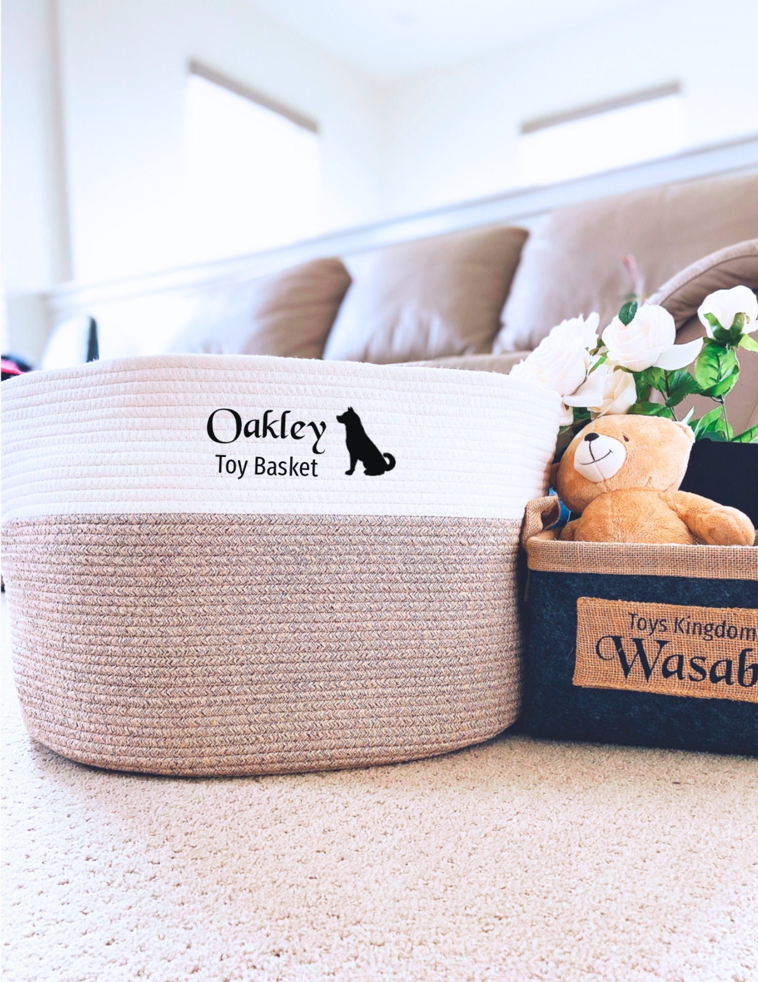 Large Custom Dog Toy Box With Personalized Pet Name Storage Toy Basket ...