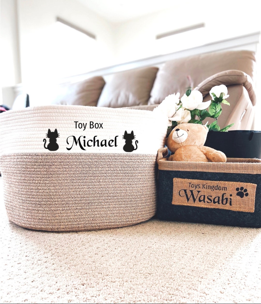 Extra Large Cat Toy Foldable Basket With Custom Name Kitty Storage Box ...