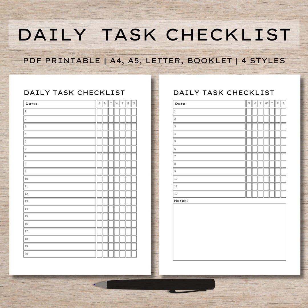 Daily Task Checklist Printable, to Do List Template, Plan Your Daily ...