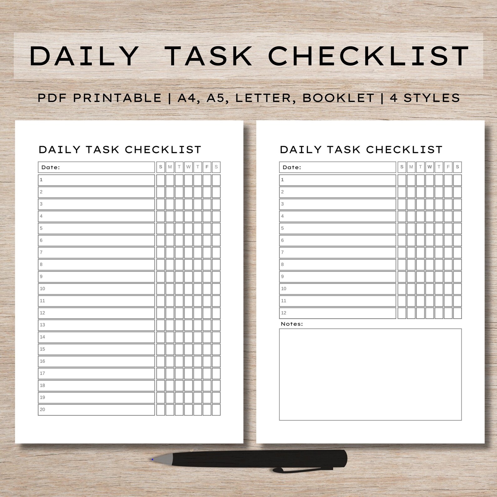 Daily Task Checklist Printable, to Do List Template, Plan Your Daily ...