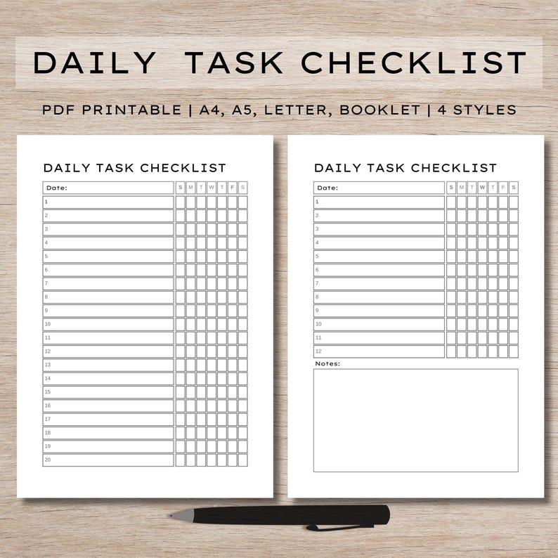 Daily Task Checklist Printable, to Do List Template, Plan Your Daily ...