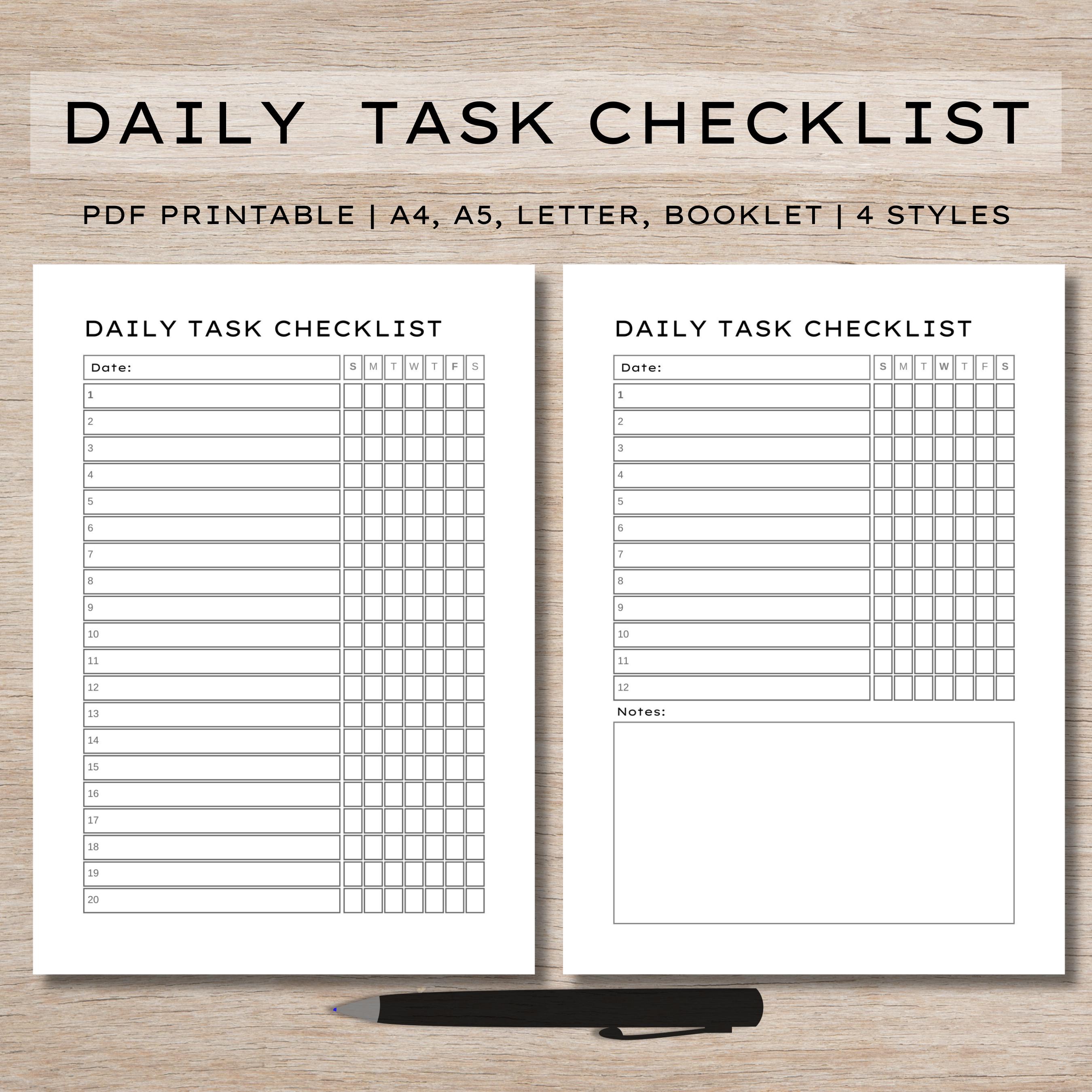 Daily Task Checklist Printable, to Do List Template, Plan Your Daily ...