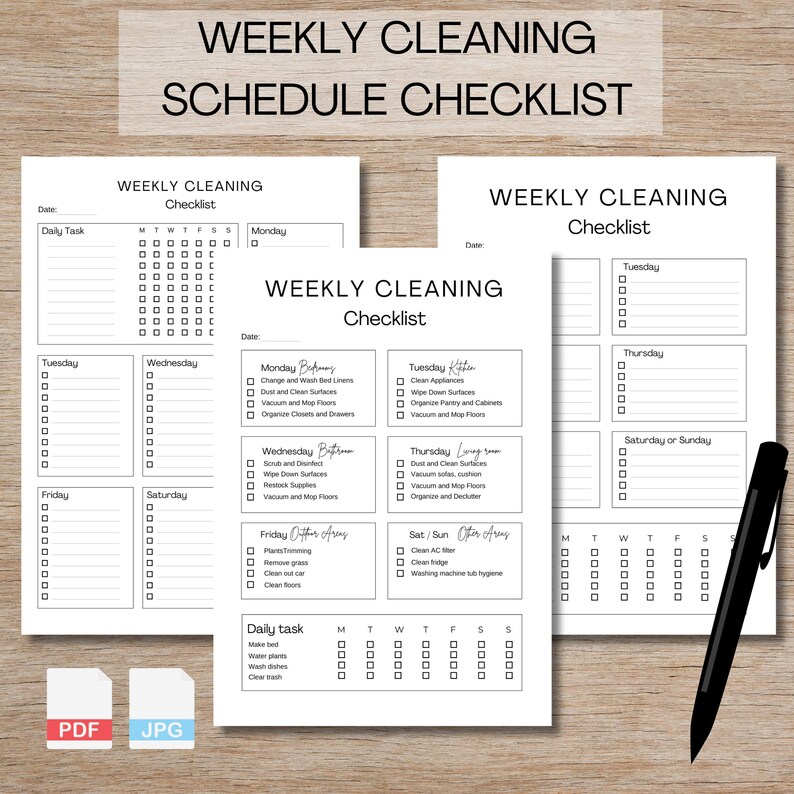 Printable Cleaning Checklist Schedule, Weekly & Daily Routine, Home ...