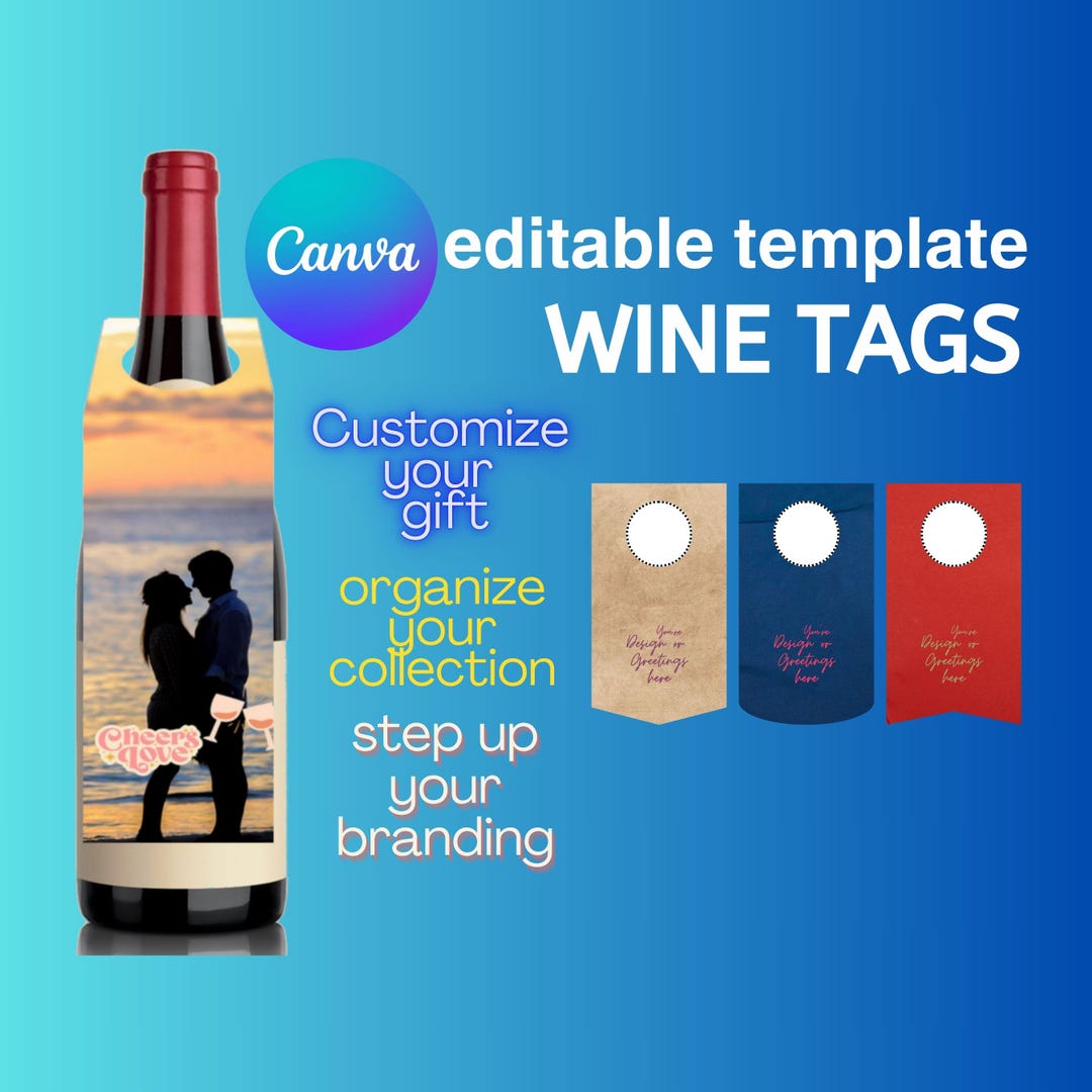 Wine Tag Label Template, Canva Editable Liquor Bottle Neck Label ...