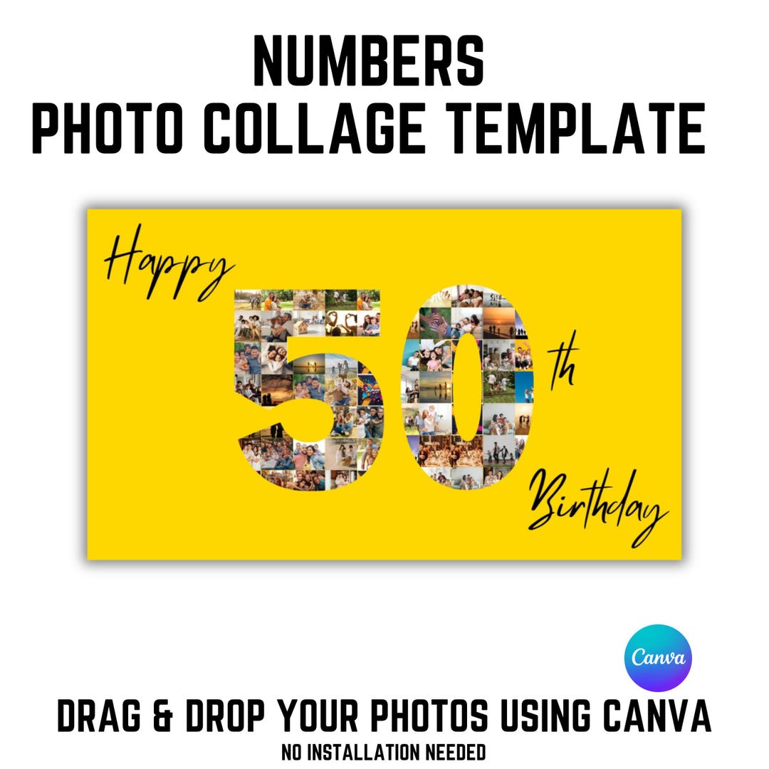 Number Photo Collage, Canva Picture Frame Template, 1234567890 ...