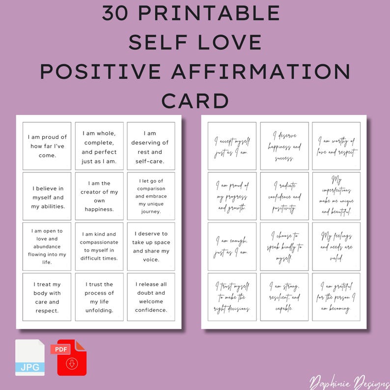 Affirmation Cards for Self Love, 30 Printable Affirmation & Practice ...