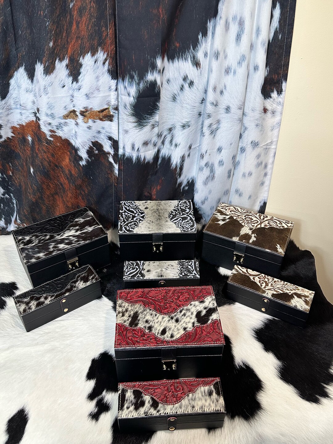 Western Cowhide and Leather Jewelry Boxes 2 in One With Travel Box ...