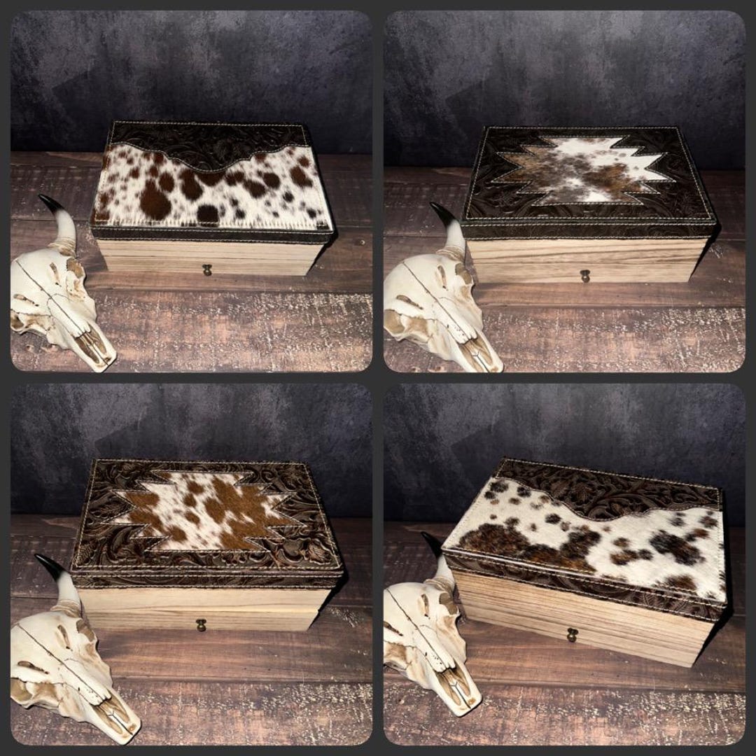 Western Cowhide and Leather Jewelry Boxes. Genuine Hair on Hide and ...