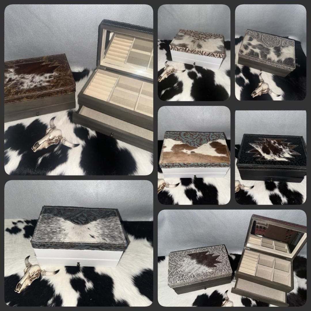 Western Cowhide and Leather Jewelry Boxes. Genuine Hair on Hide and ...