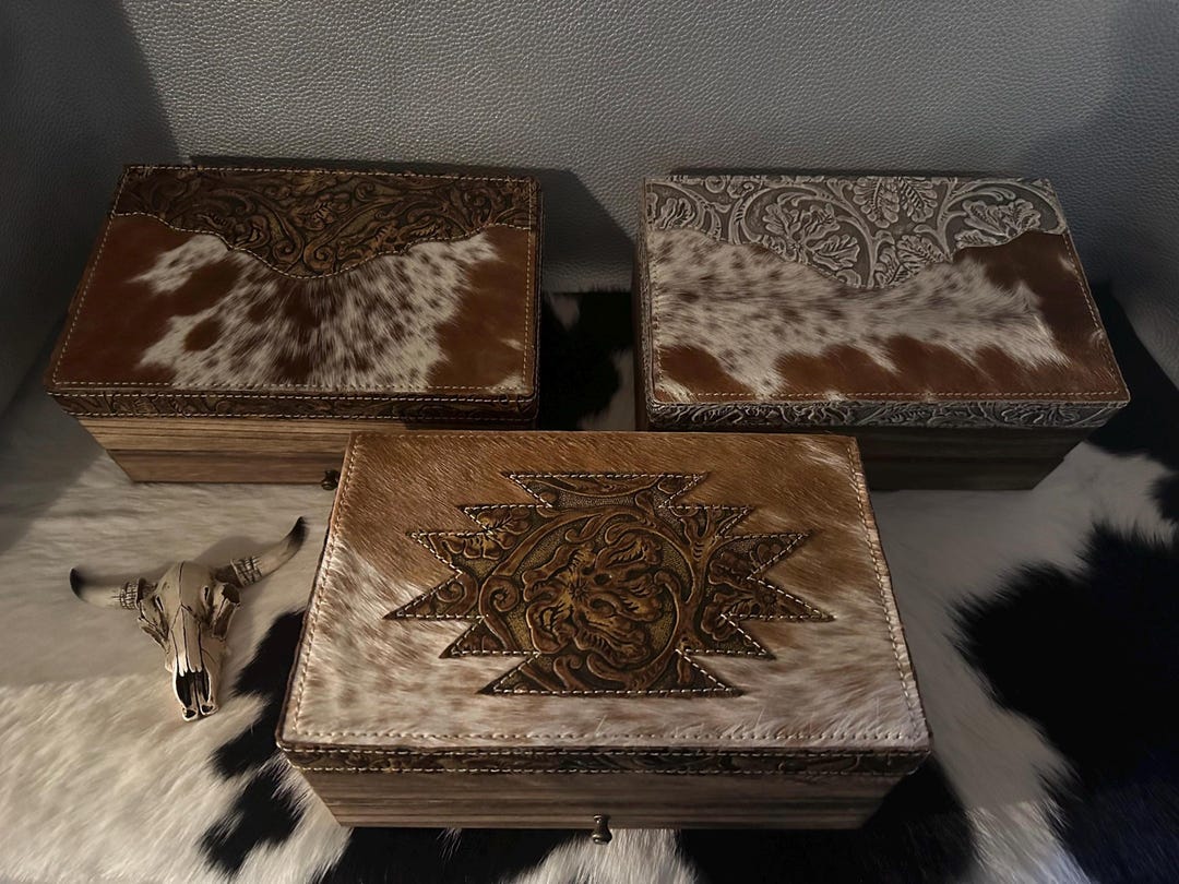 Western Cowhide and Leather Jewelry Boxes. Genuine Hair on Hide and ...