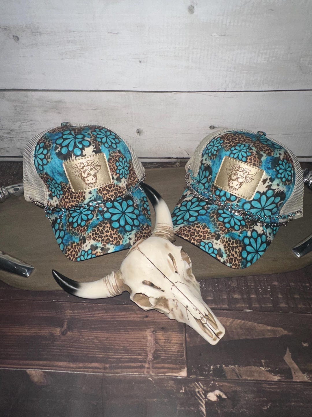 Ponytail Baseball Cap Highland Cow Hat/ Leopard Print Hat/turquoise Hat ...